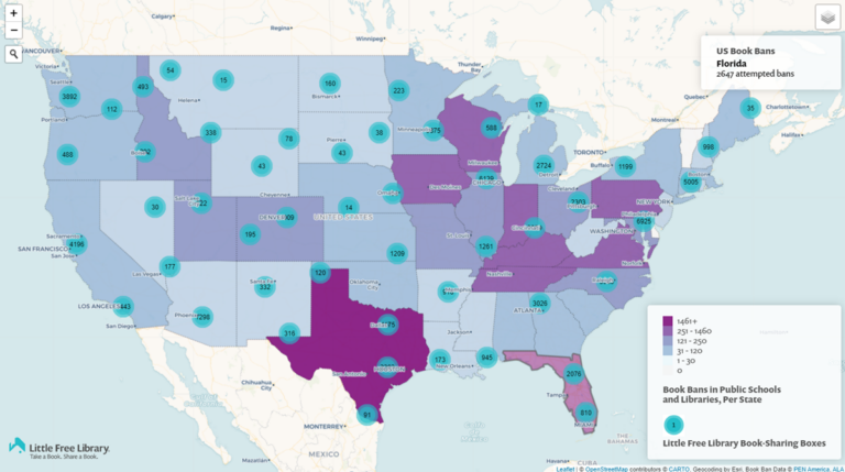 Book Ban Hotspots and Nearby Little Free Library Locations Shown on New ...